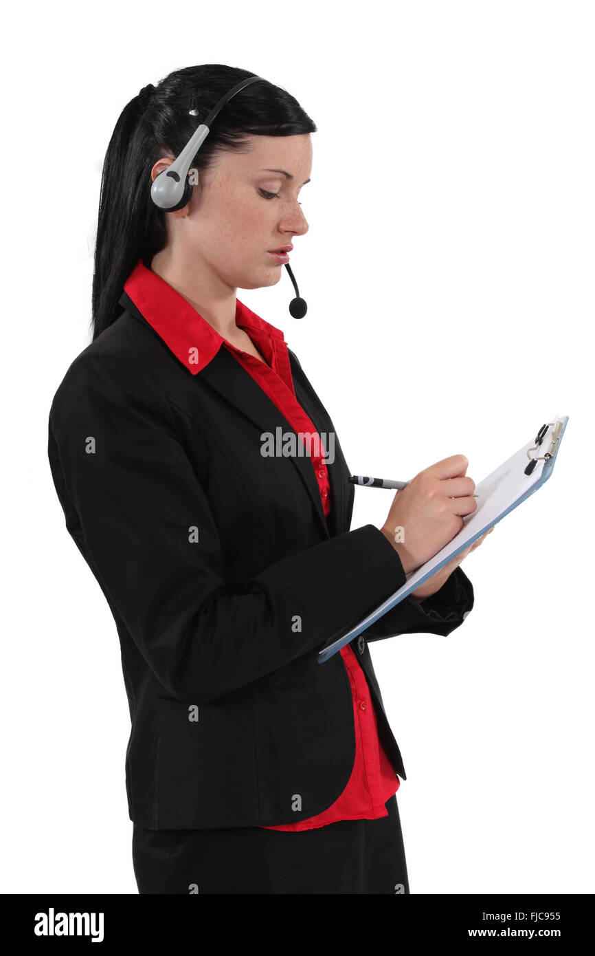 secretary wearing headset Stock Photo - Alamy