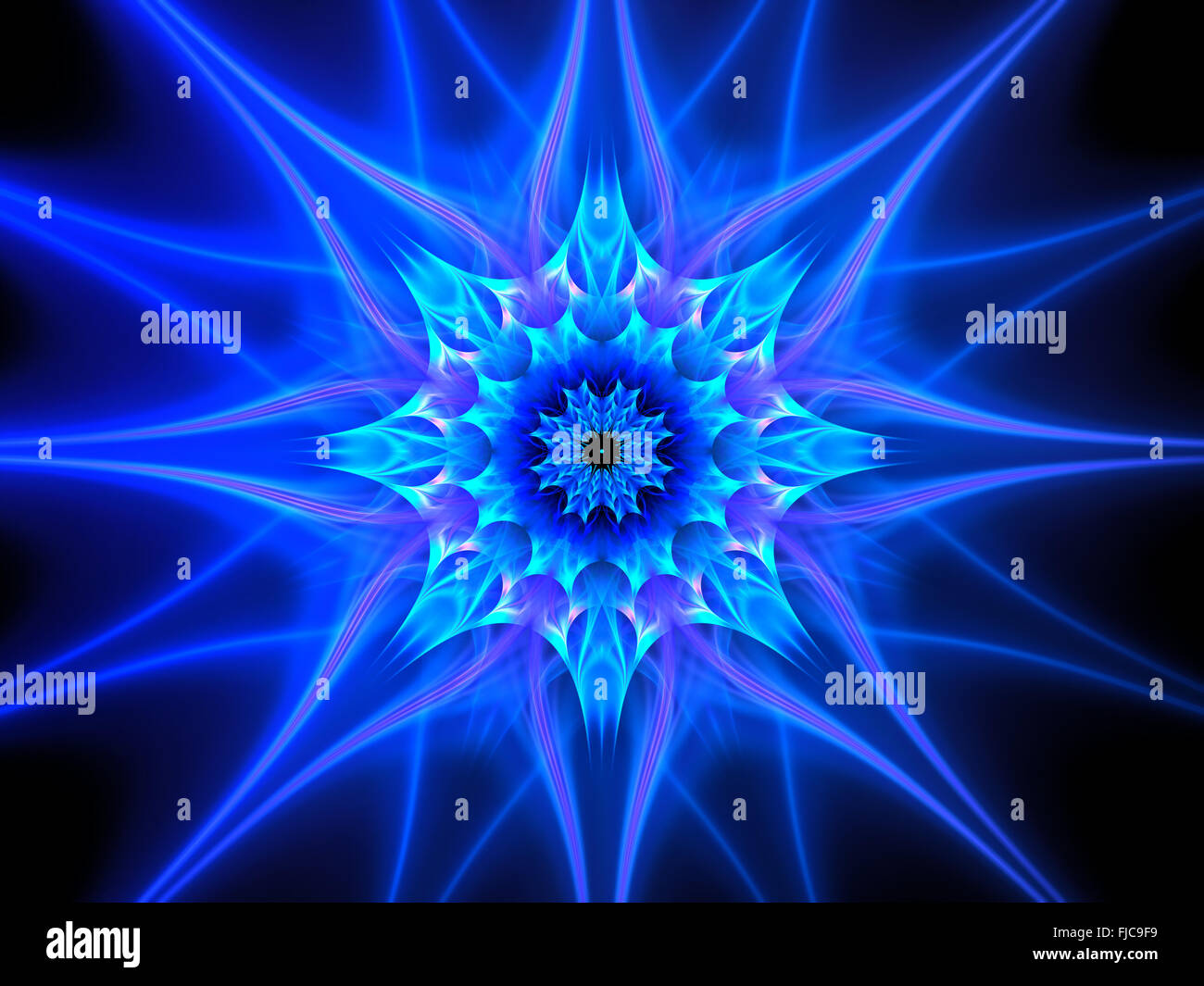 Blue glowing plasma flower in space, computer generated abstract ...