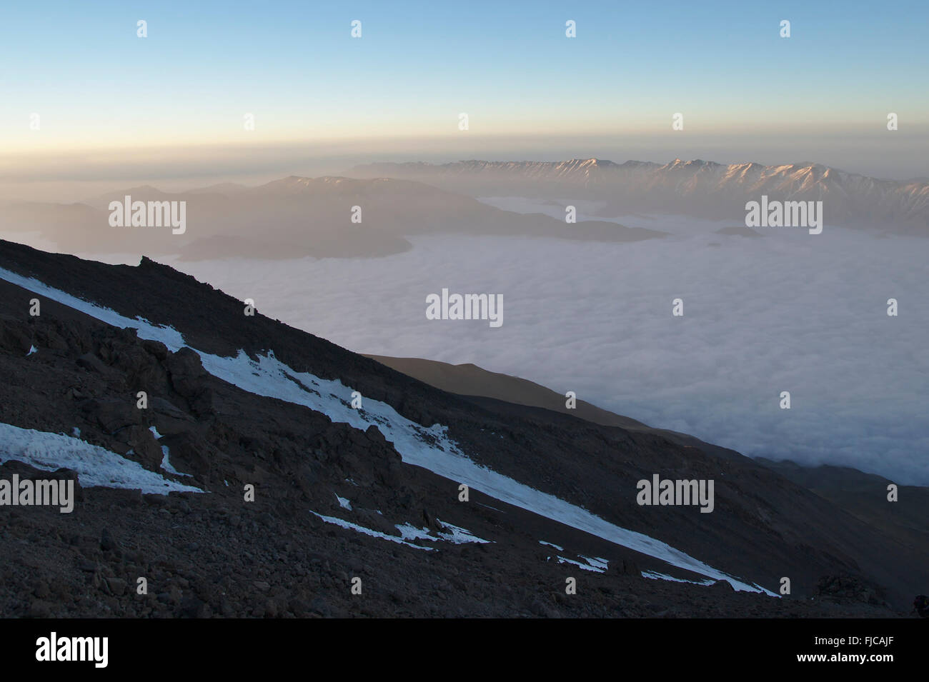 View from the ascent to Mount Damavand across the Alborz mountains ...