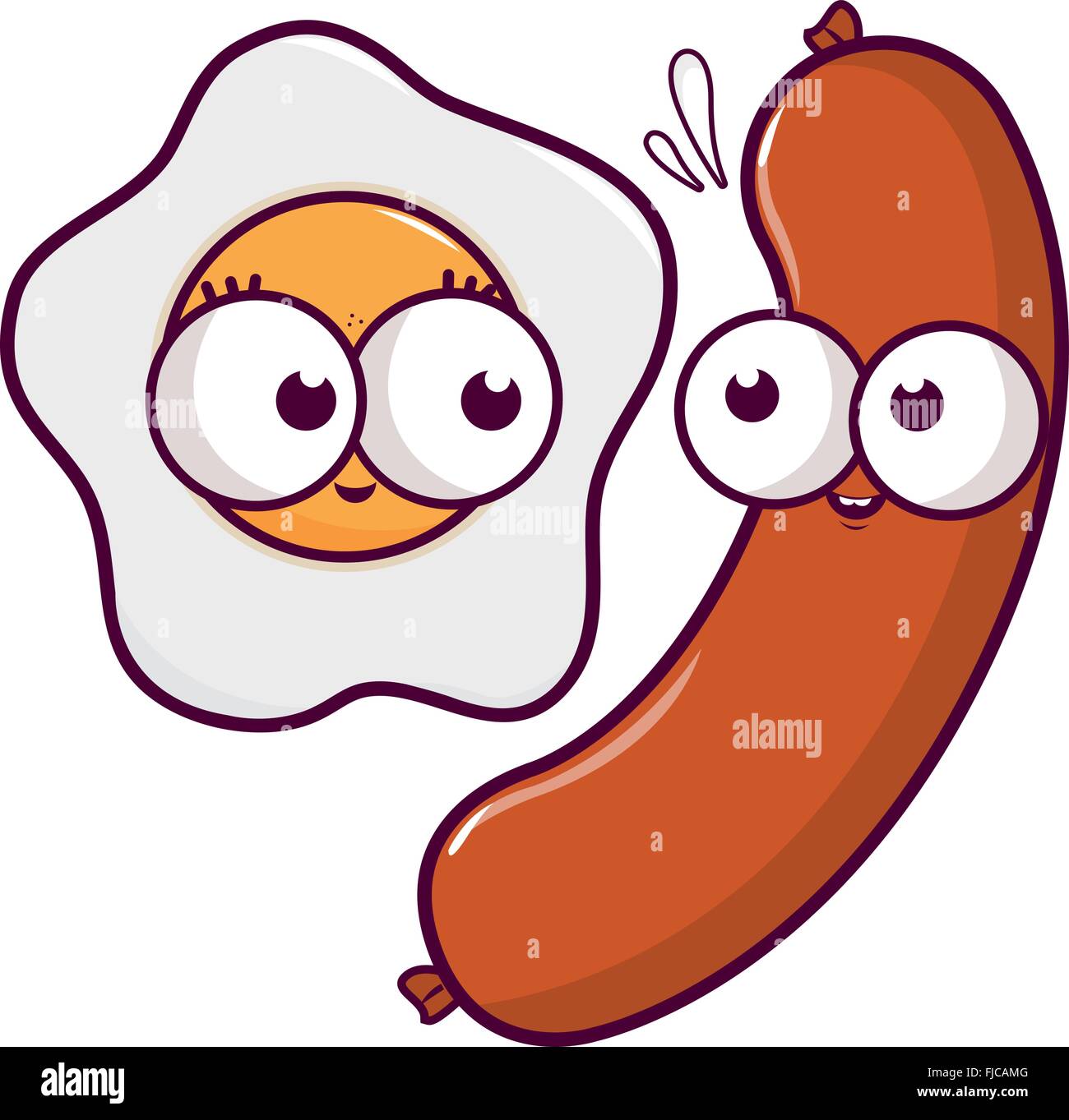 Egg And Sausage Characters Cartoon Breakfast Characters Fried Egg And