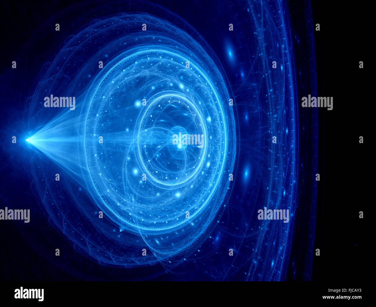 Blue glowing futuristic jump gate in space, computer generated abstract ...
