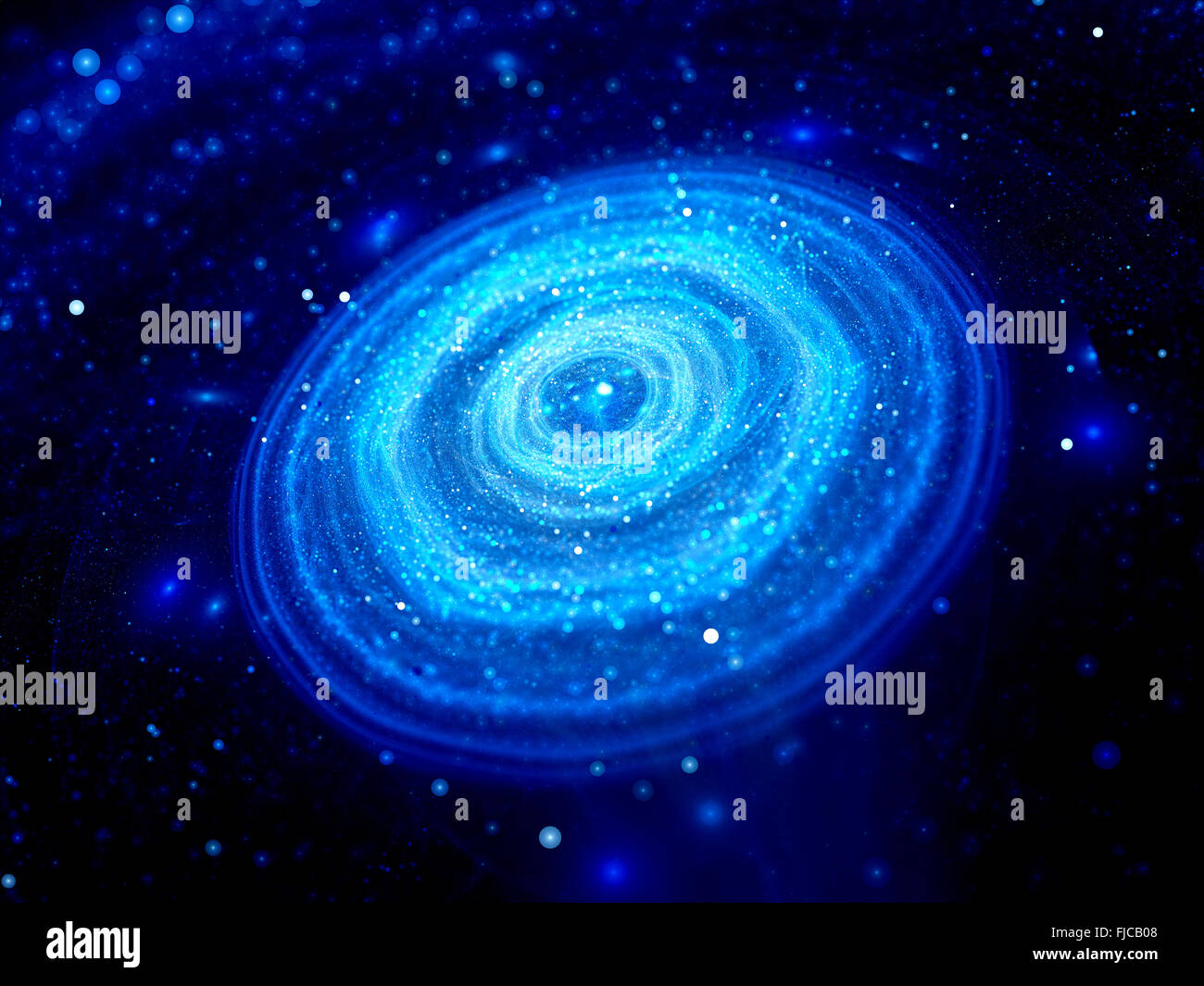 Blue glowing disc shaped galaxy in deep space, computer generated ...
