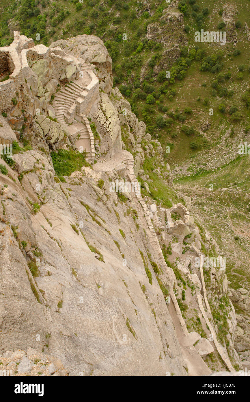 Stairs in Babak Castle on a steep rocky mountain top, Kaleybar ...