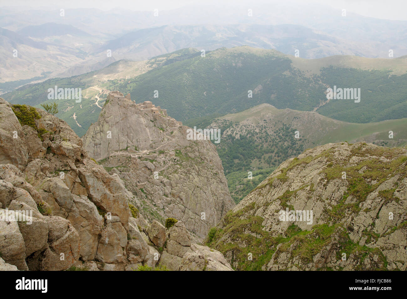 Babak Castle on a steep rocky mountain top, Kaleybar, Azerbaijan ...