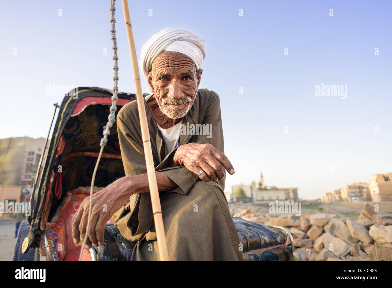 Horse-drawn carriage driver waiting for tourist in Luxor Stock Photo ...
