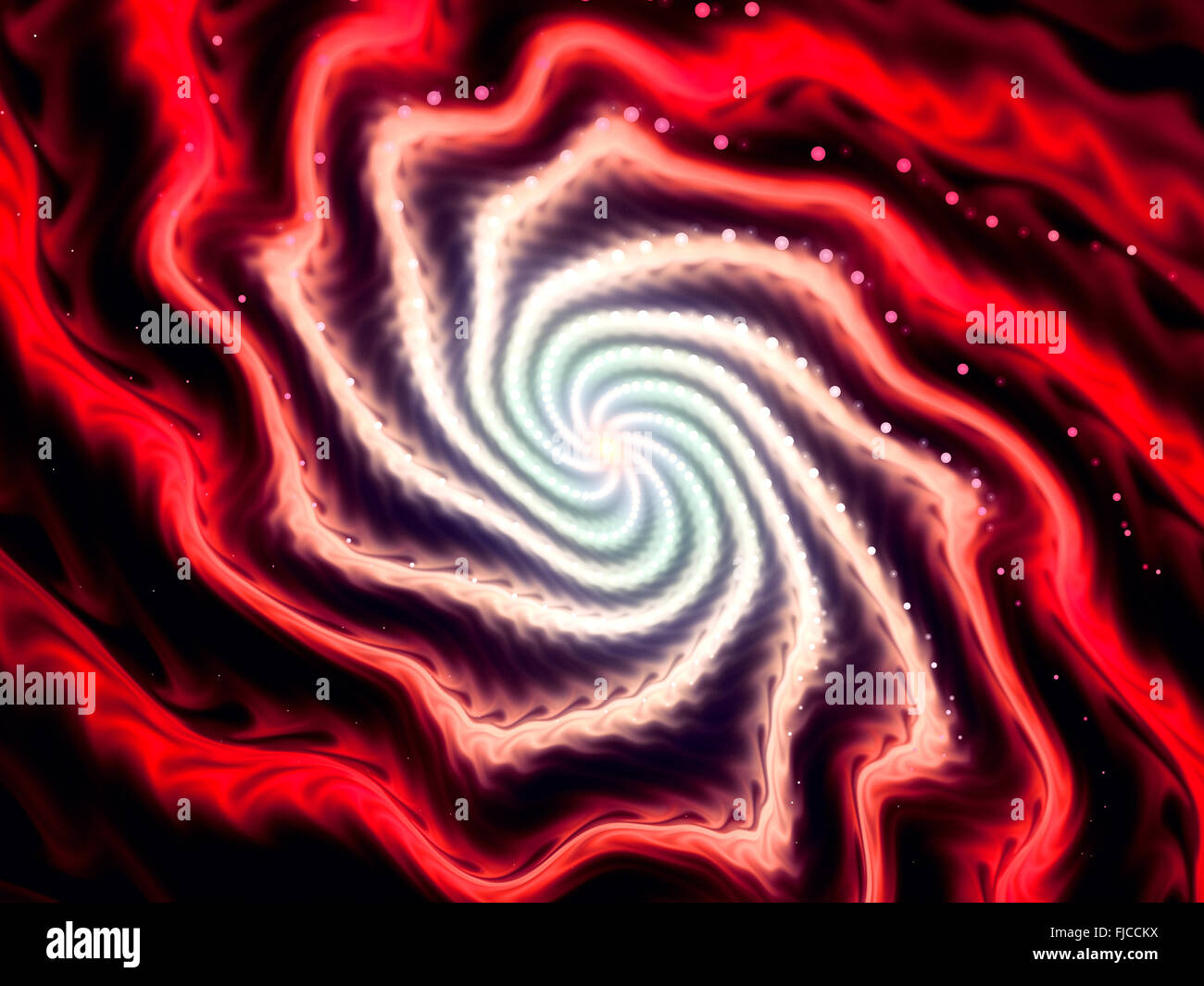 Mysterious glowing spiral waves in space, computer generated abstract ...