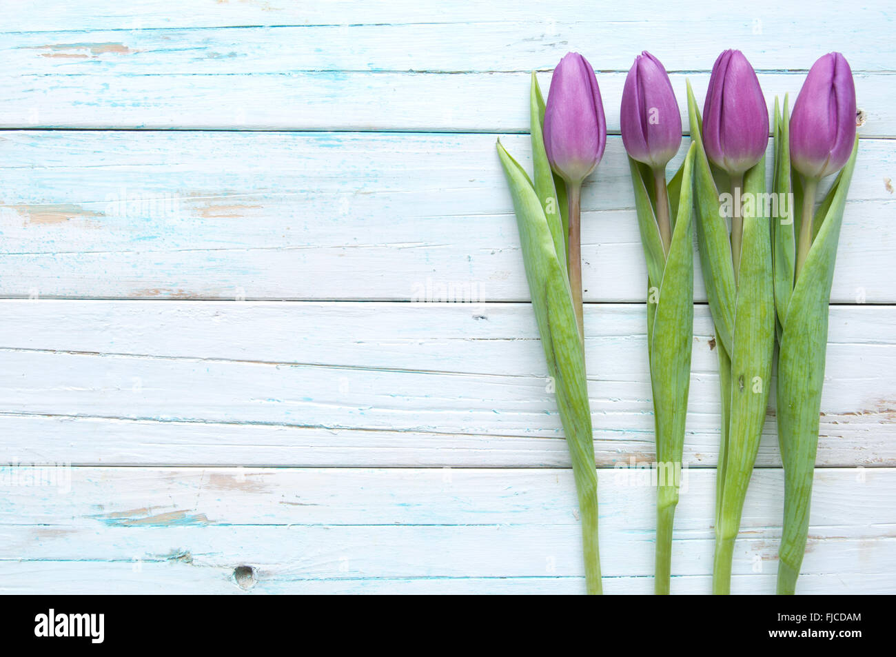 Spring tulips on wooden background with space Stock Photo - Alamy