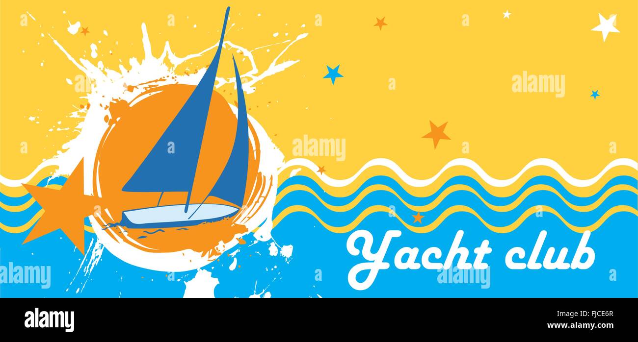 Sunny sea background with orange splash.Horizontal yacht club banner ...