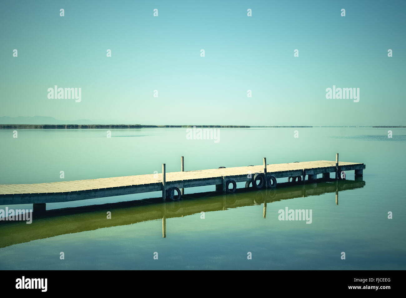 Calm water of the Albufera lagoon. Natural park in Valencian Community ...