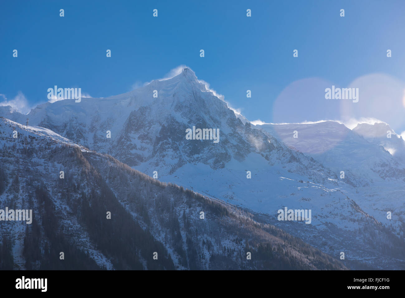 French alps mountain peaks covered with fresh snow. Winter landscape ...