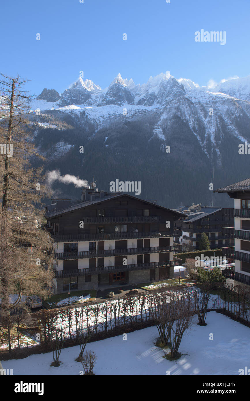 French alps mountain peaks covered with fresh snow. Winter landscape ...
