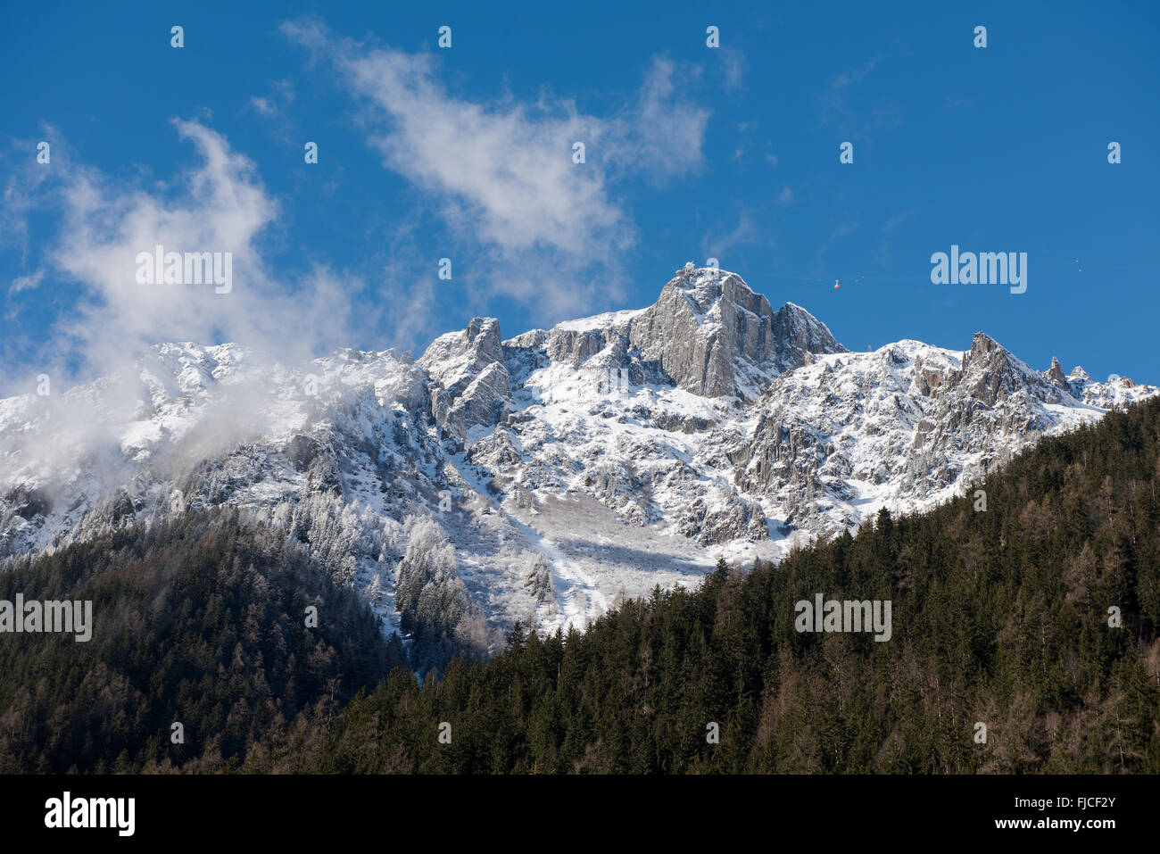 French alps mountain peaks covered with fresh snow. Winter landscape ...