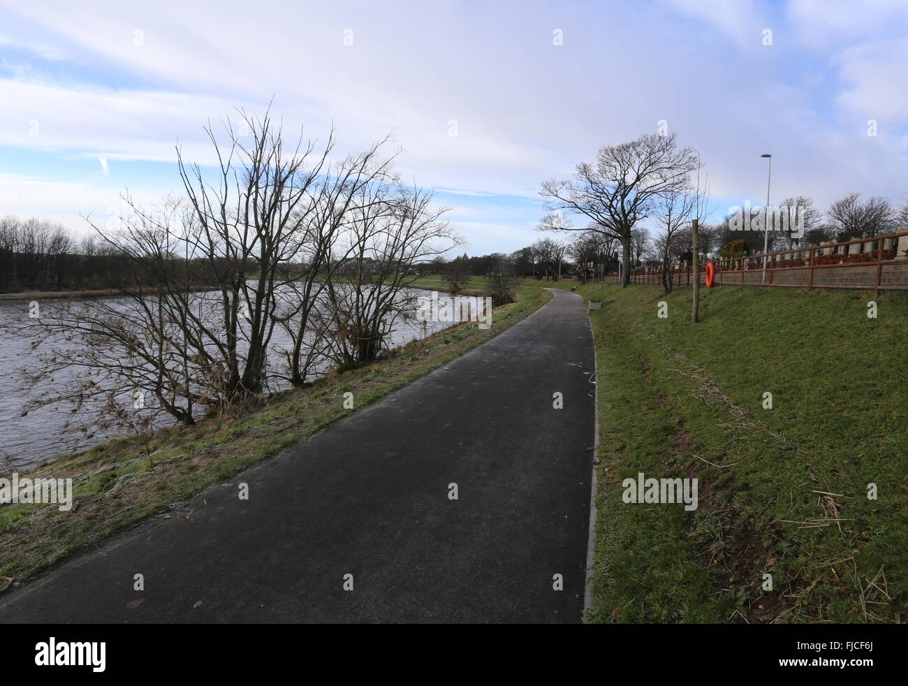 Footpath by River Dee with high water mark from flooding visible on ...