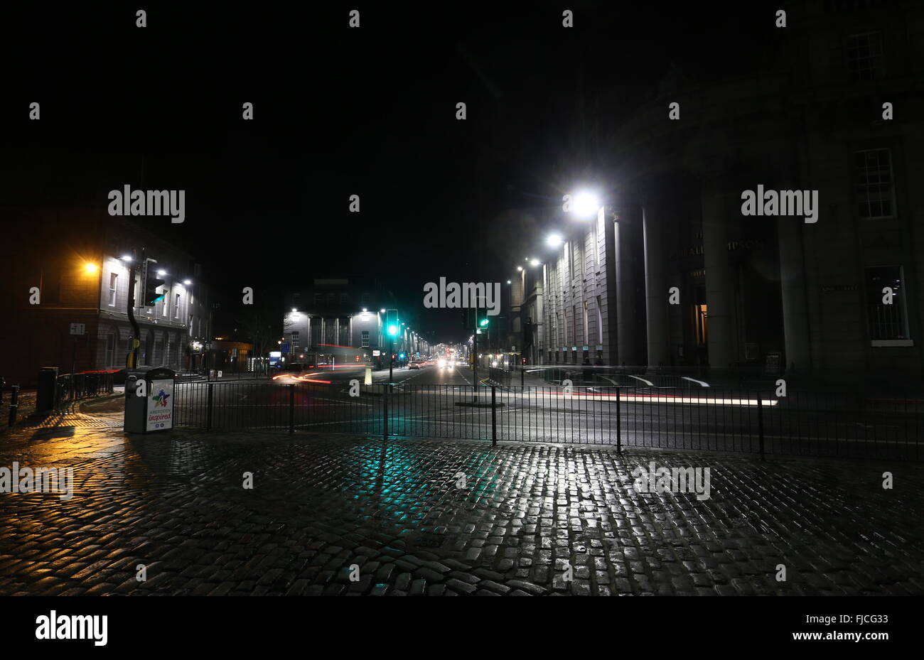 Light trails on Union street by night Aberdeen Scotland January 2016 ...