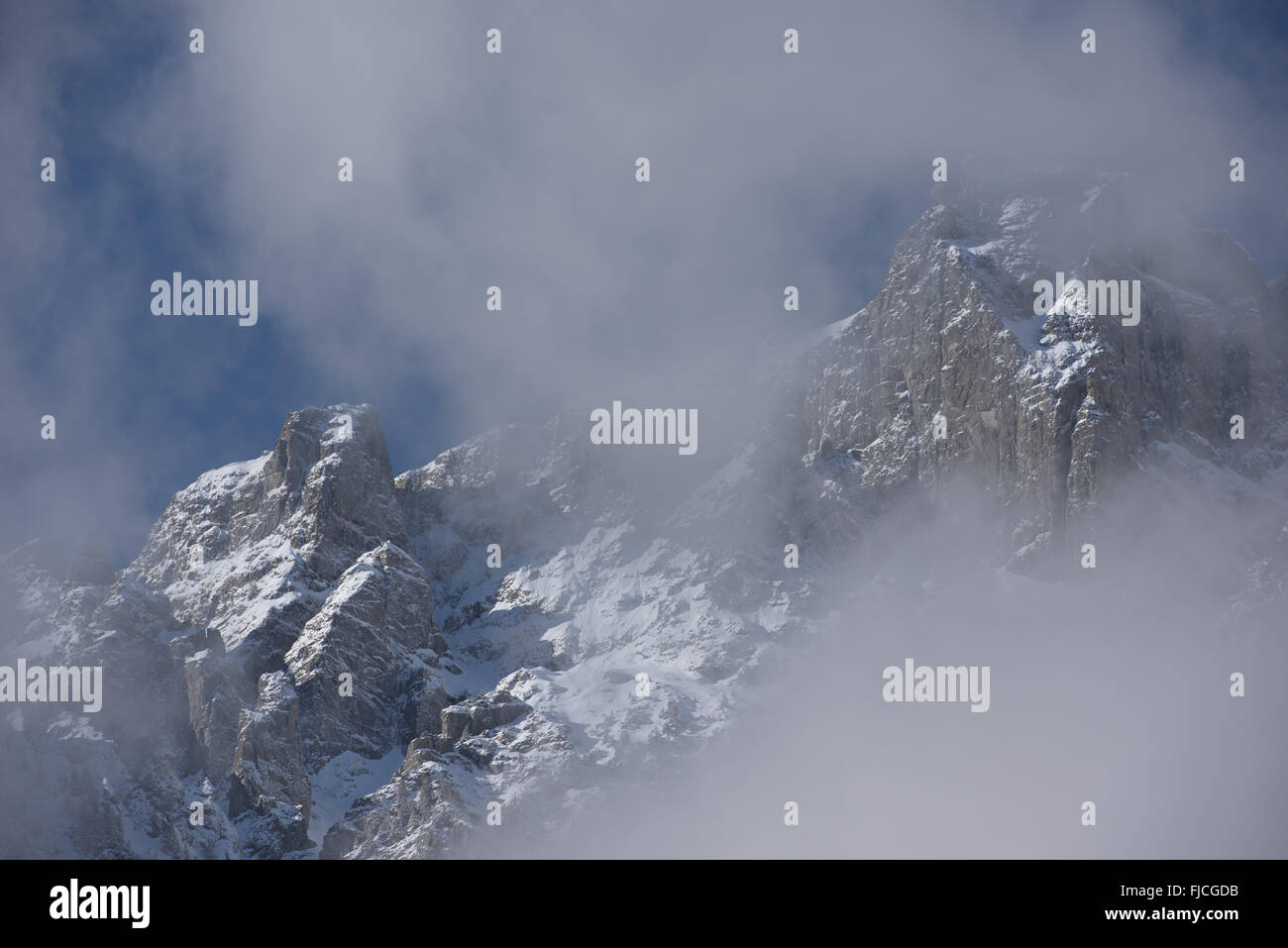 French alps mountain peaks covered with fresh snow. Winter landscape ...