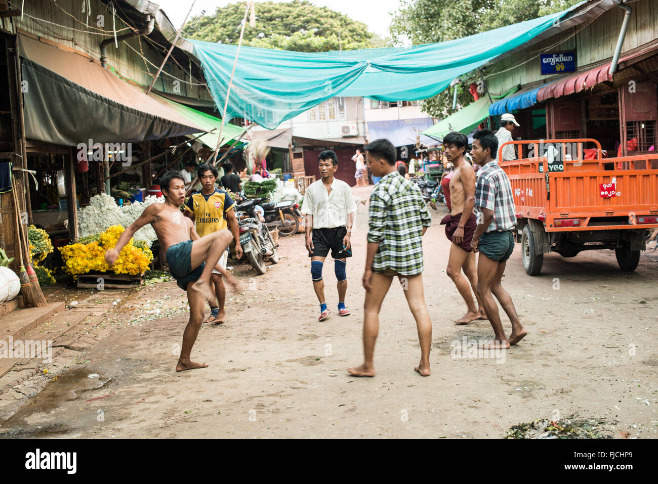 Chinlone caneball traditional sport myanmar hi-res stock photography ...