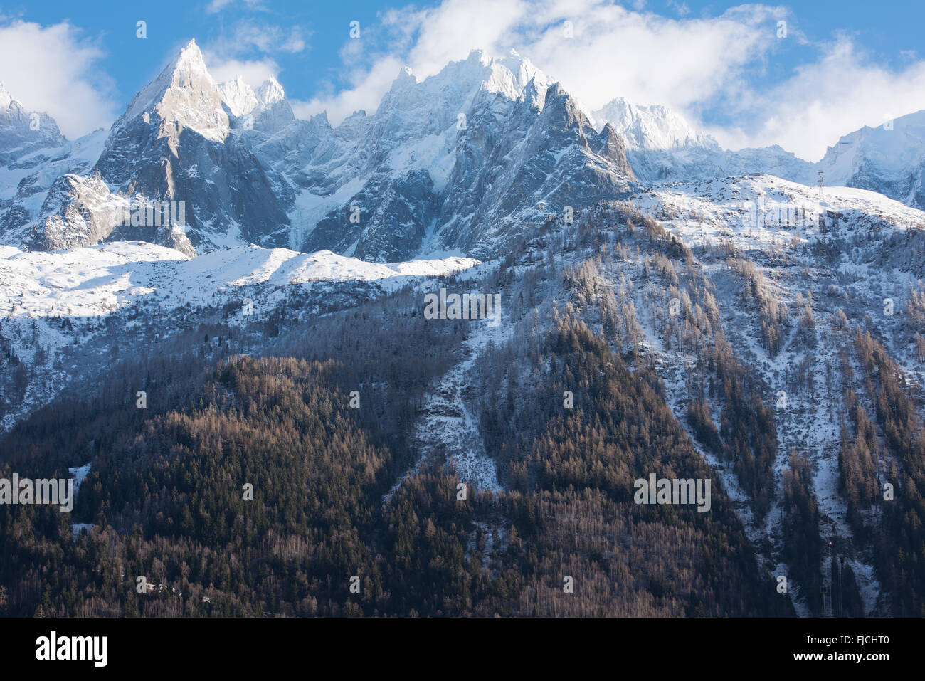 French alps mountain peaks covered with fresh snow. Winter landscape ...