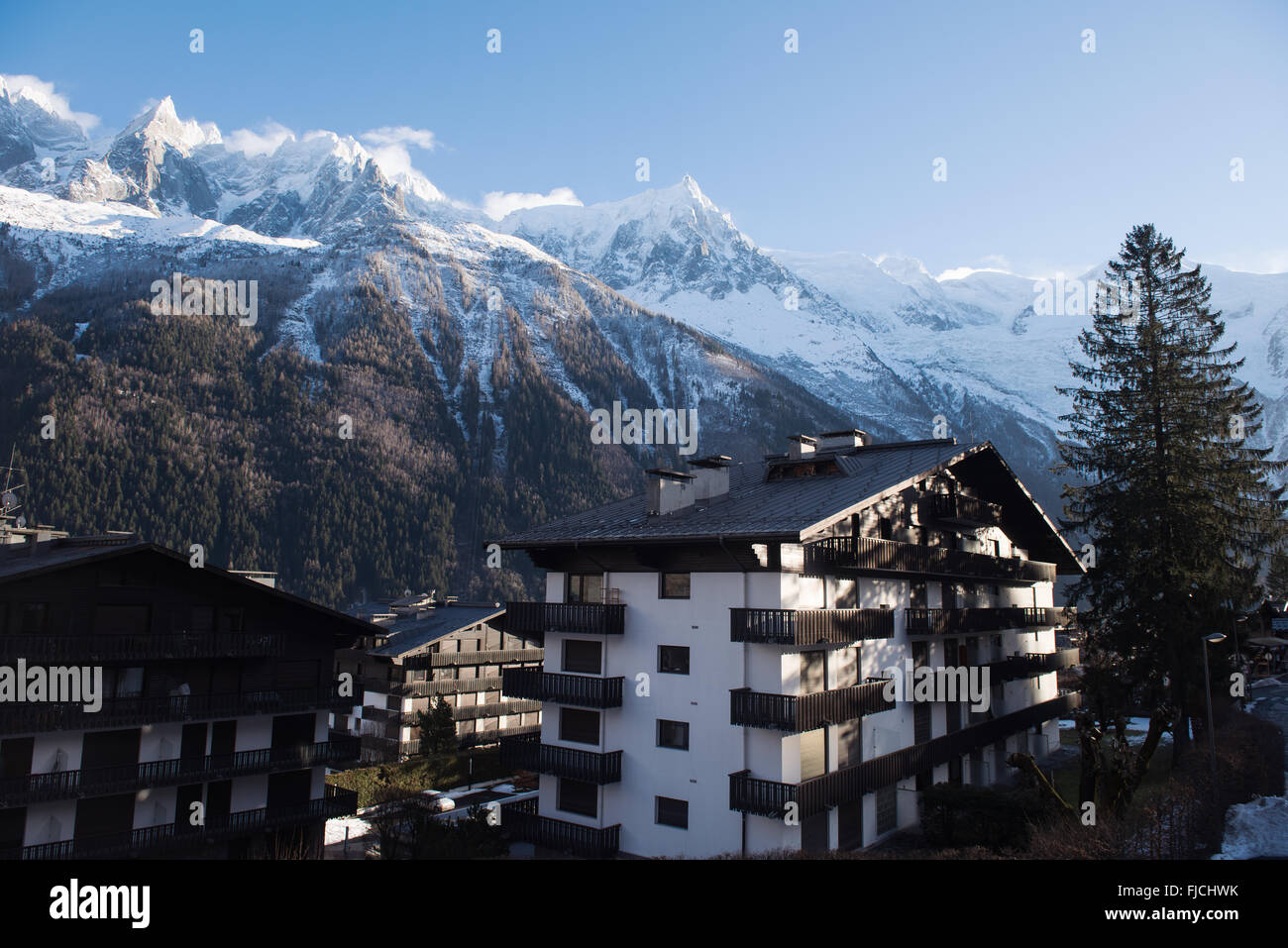 French alps mountain peaks covered with fresh snow. Winter landscape ...