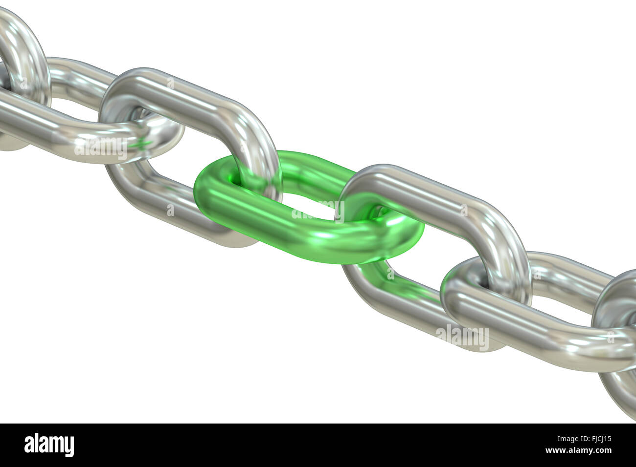 Chain with green link isolated on white background Stock Photo - Alamy