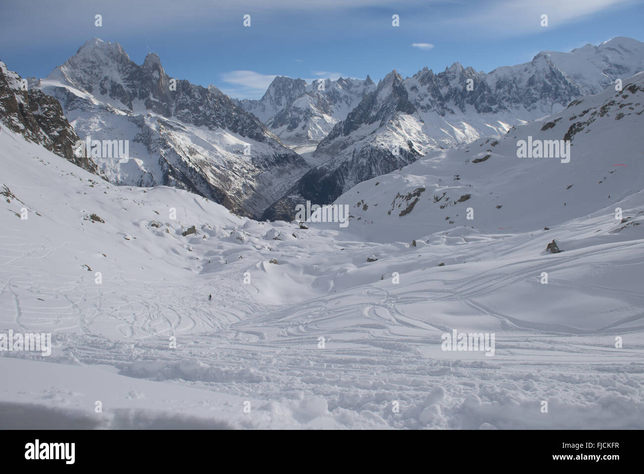 French alps mountain peaks covered with fresh snow. Winter landscape ...
