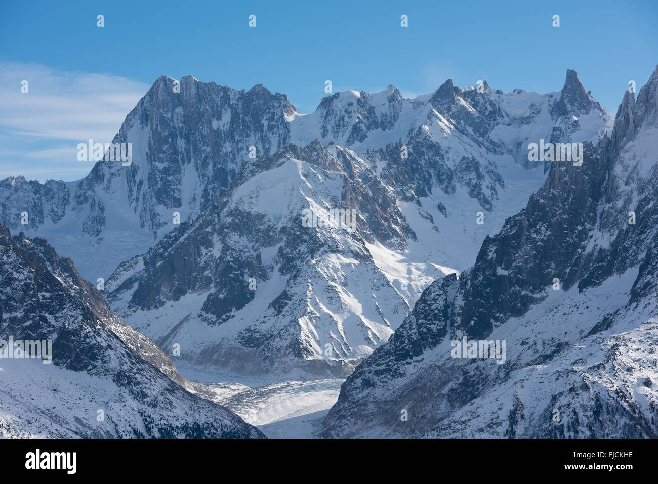 French alps mountain peaks covered with fresh snow. Winter landscape ...