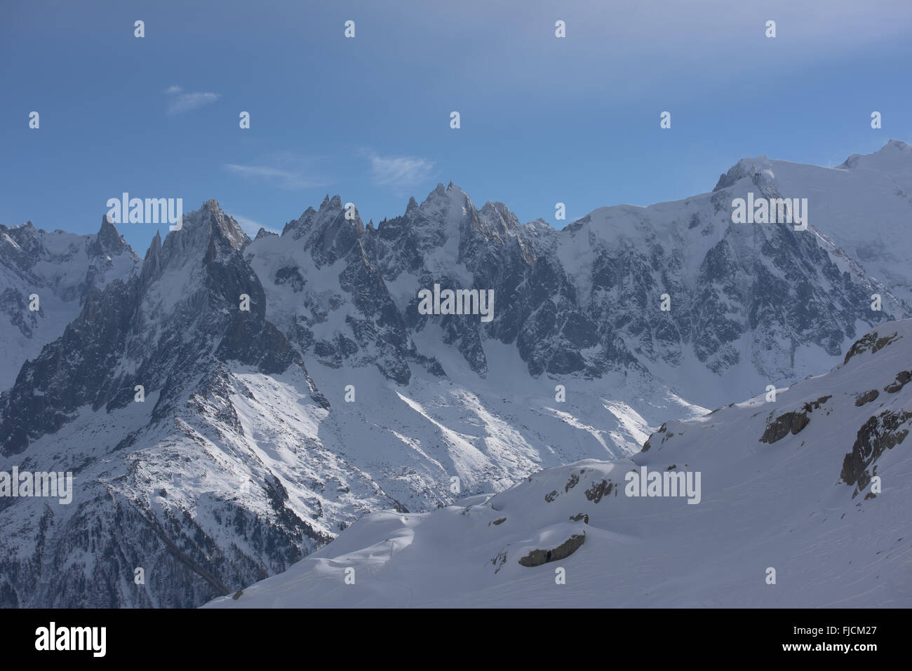 French alps mountain peaks covered with fresh snow. Winter landscape ...