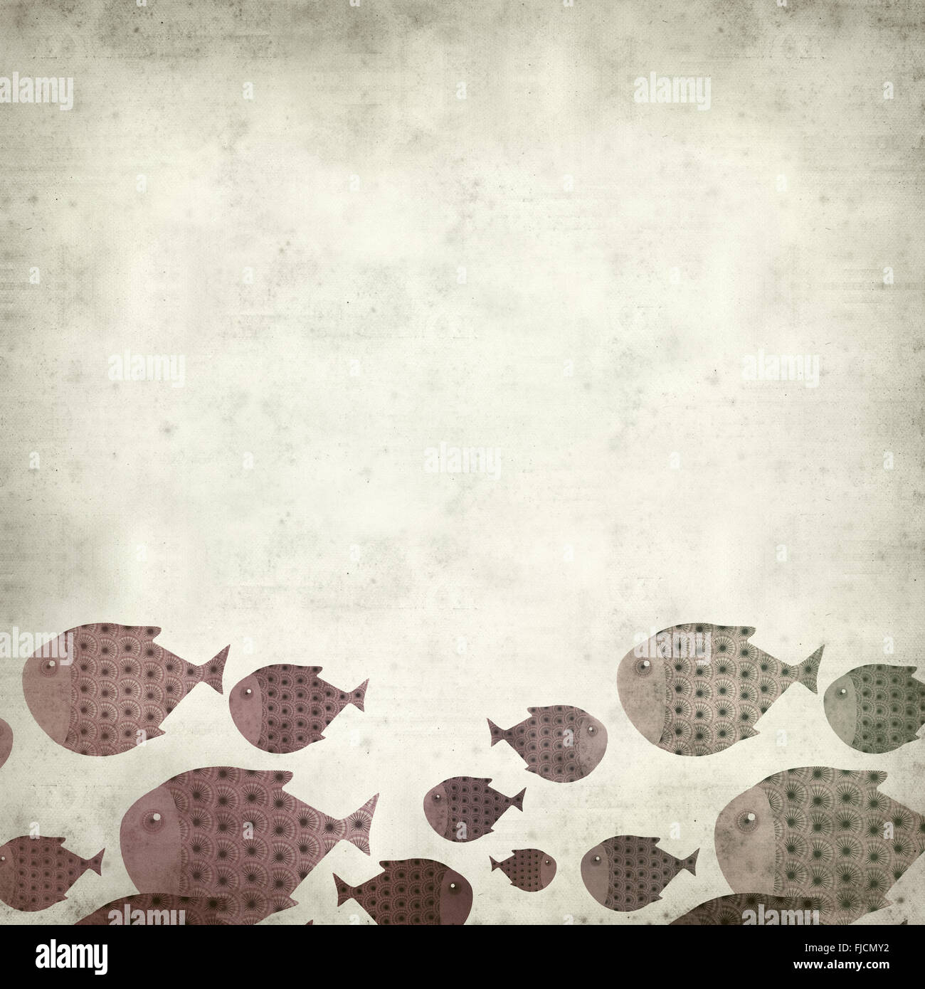 textured old paper background with swimming fish illustration Stock ...