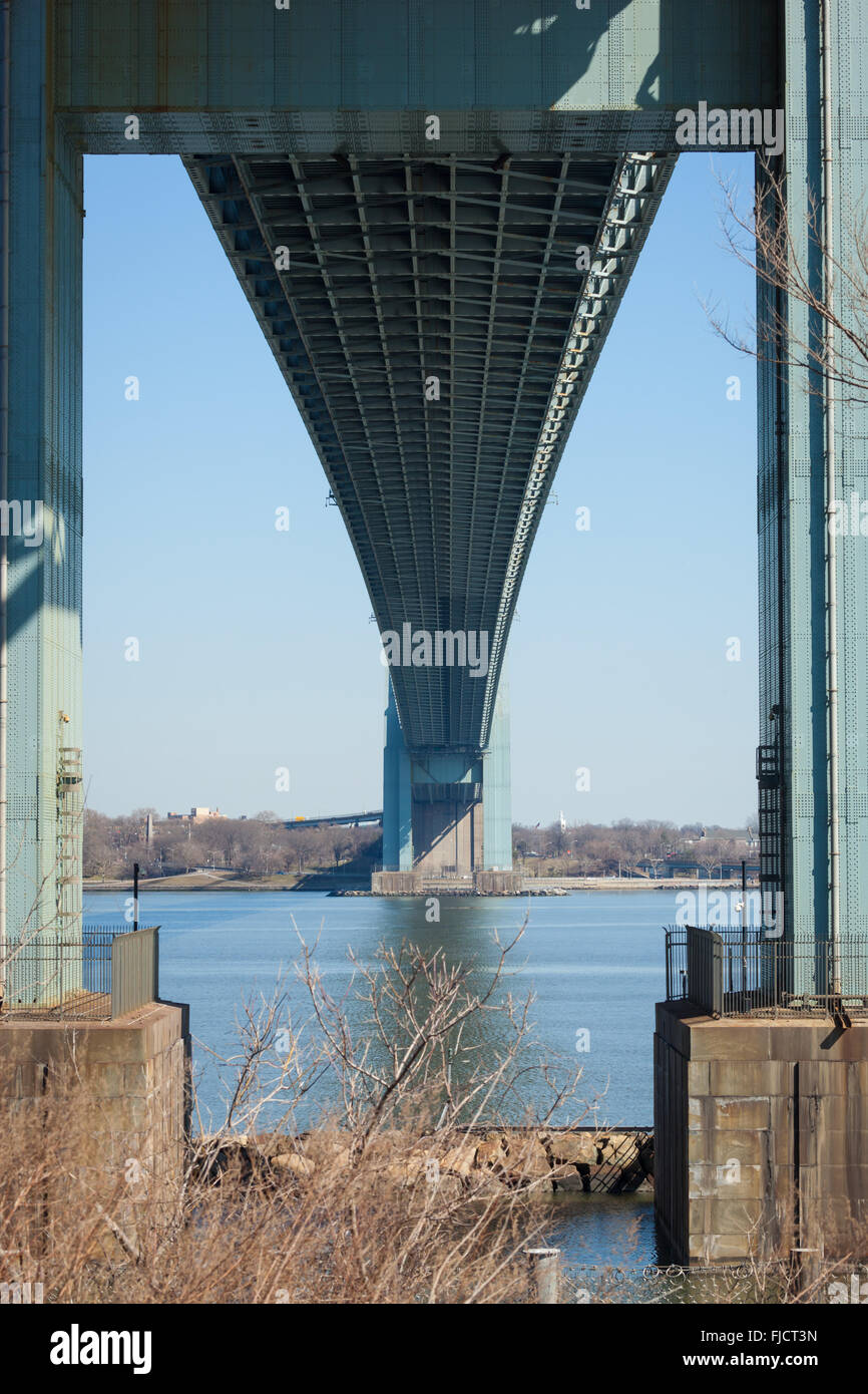 The underside of the famous Verrazano-Narrows Bridge viewed from Fort ...
