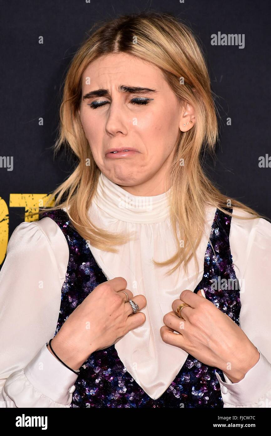 New York, NY, USA. 1st Mar, 2016. Zosia Mamet, crying at arrivals for ...