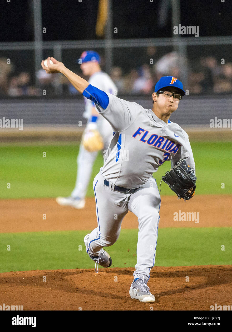 Orlando, FL, USA. 1st Mar, 2016. Starting Florida pitcher Dane Dunning ...