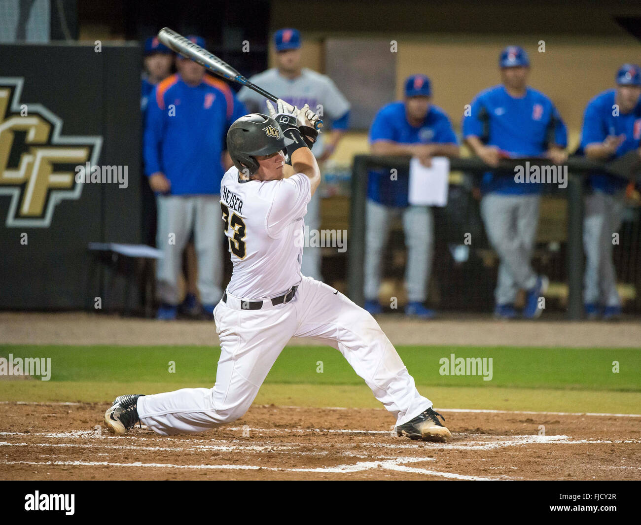 Orlando, FL, USA. 1st Mar, 2016. UCF catcher Logan Heiser (23) at bat ...