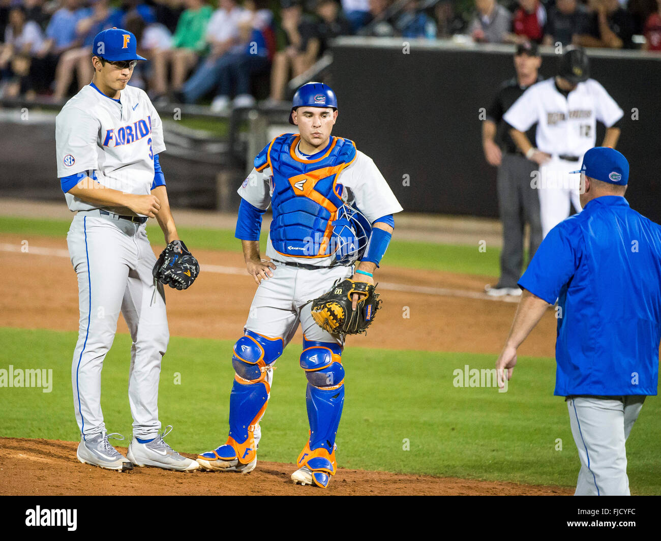 Orlando, FL, USA. 1st Mar, 2016. Florida pitcher Dane Dunning (3) and ...