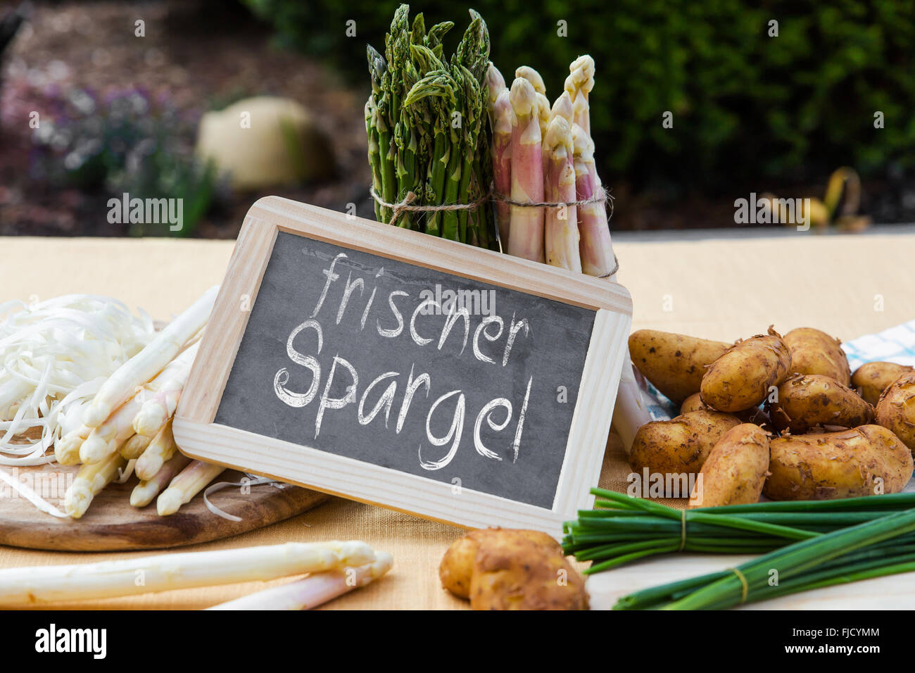 sundry Asparagus with blackboard and german words frischer spargel ...