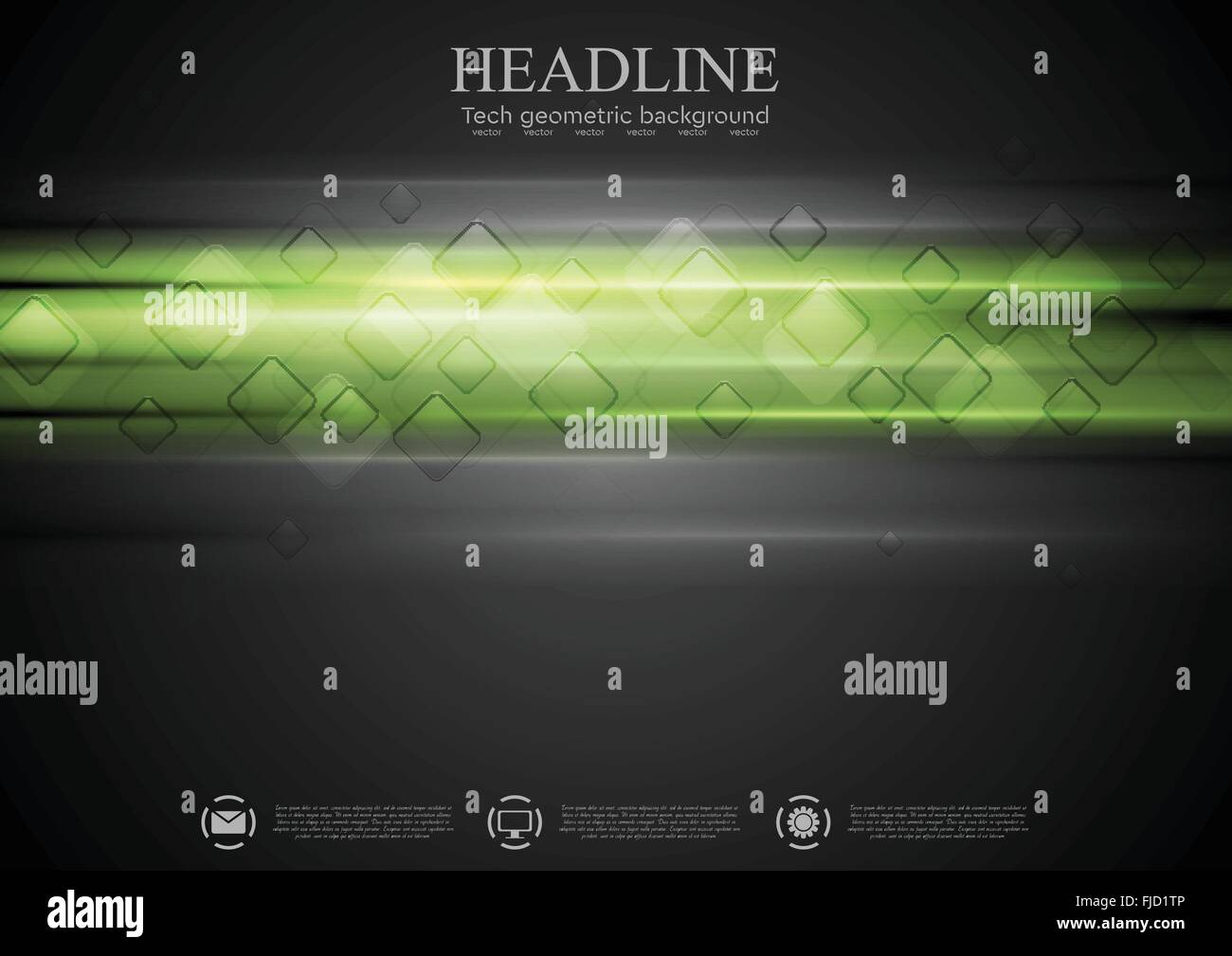 Dark green tech background with squares and glowing light. Vector ...