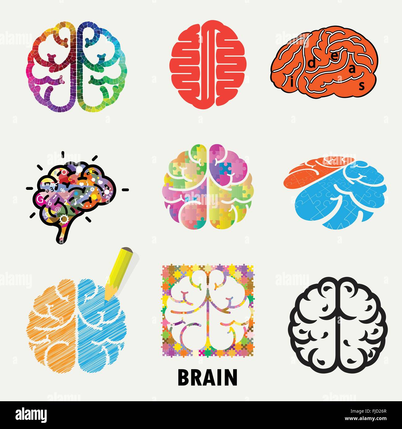 Collection of brain, creation and idea icons and elements.Creative ...