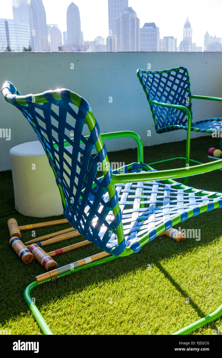 Urban deck scene overlooking Atlanta skyline from the Savannah College ...