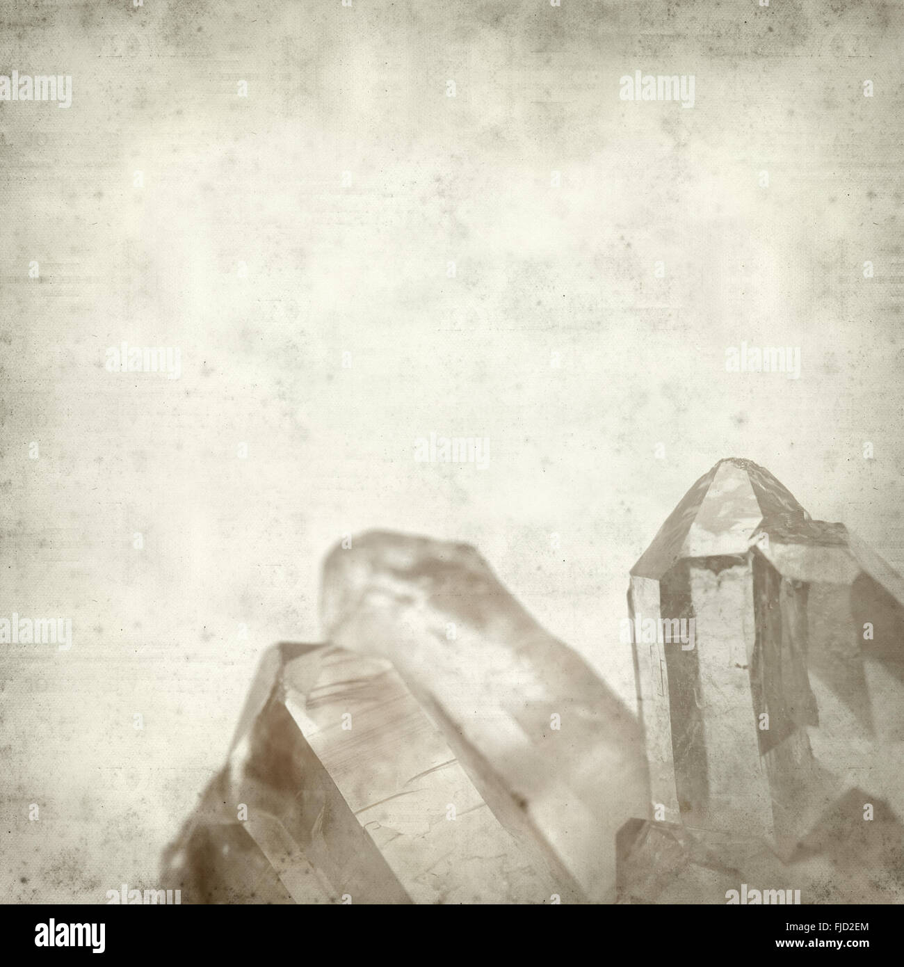 textured old paper background with cluster of quartz crystals Stock ...