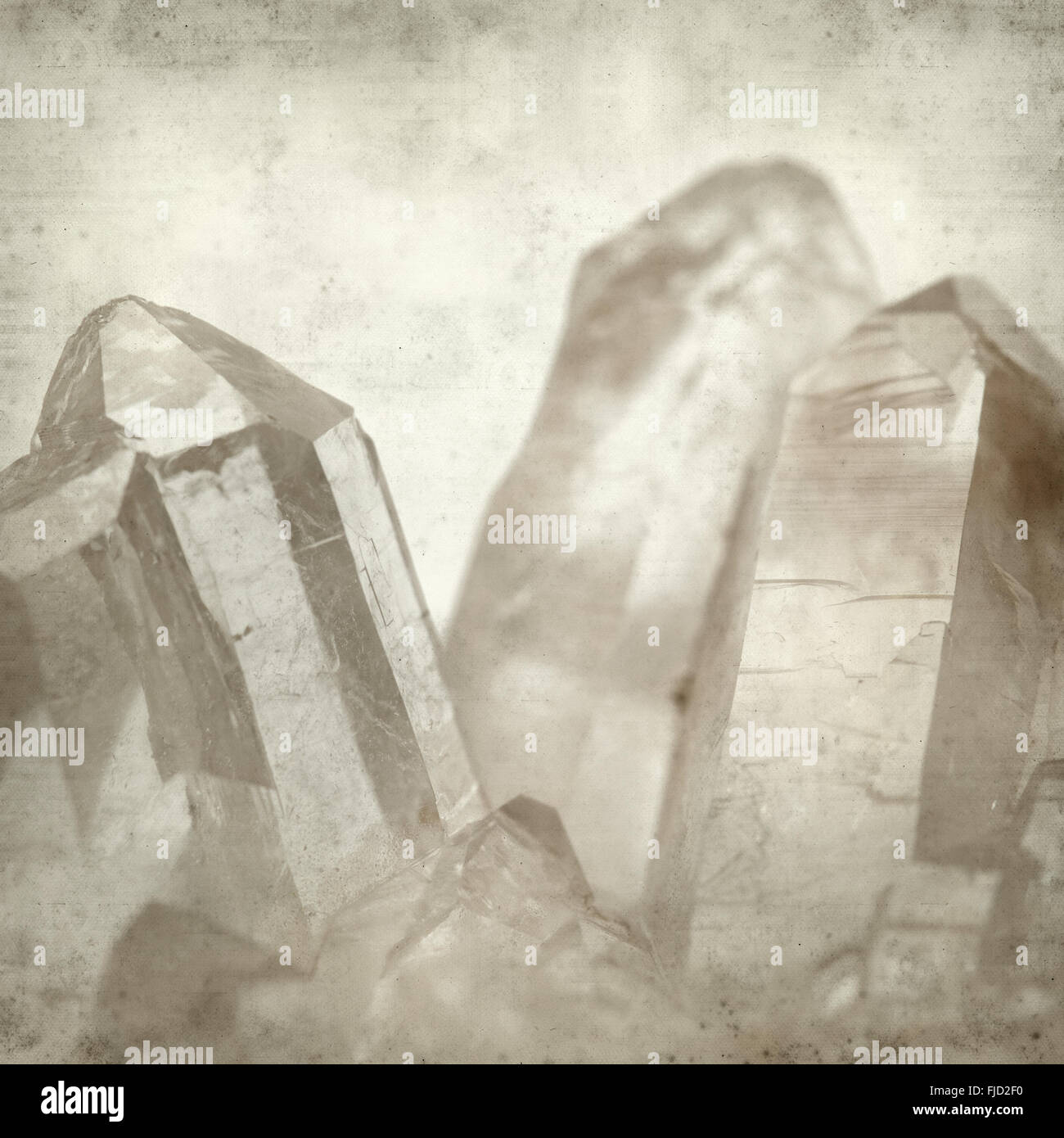 textured old paper background with cluster of quartz crystals Stock ...