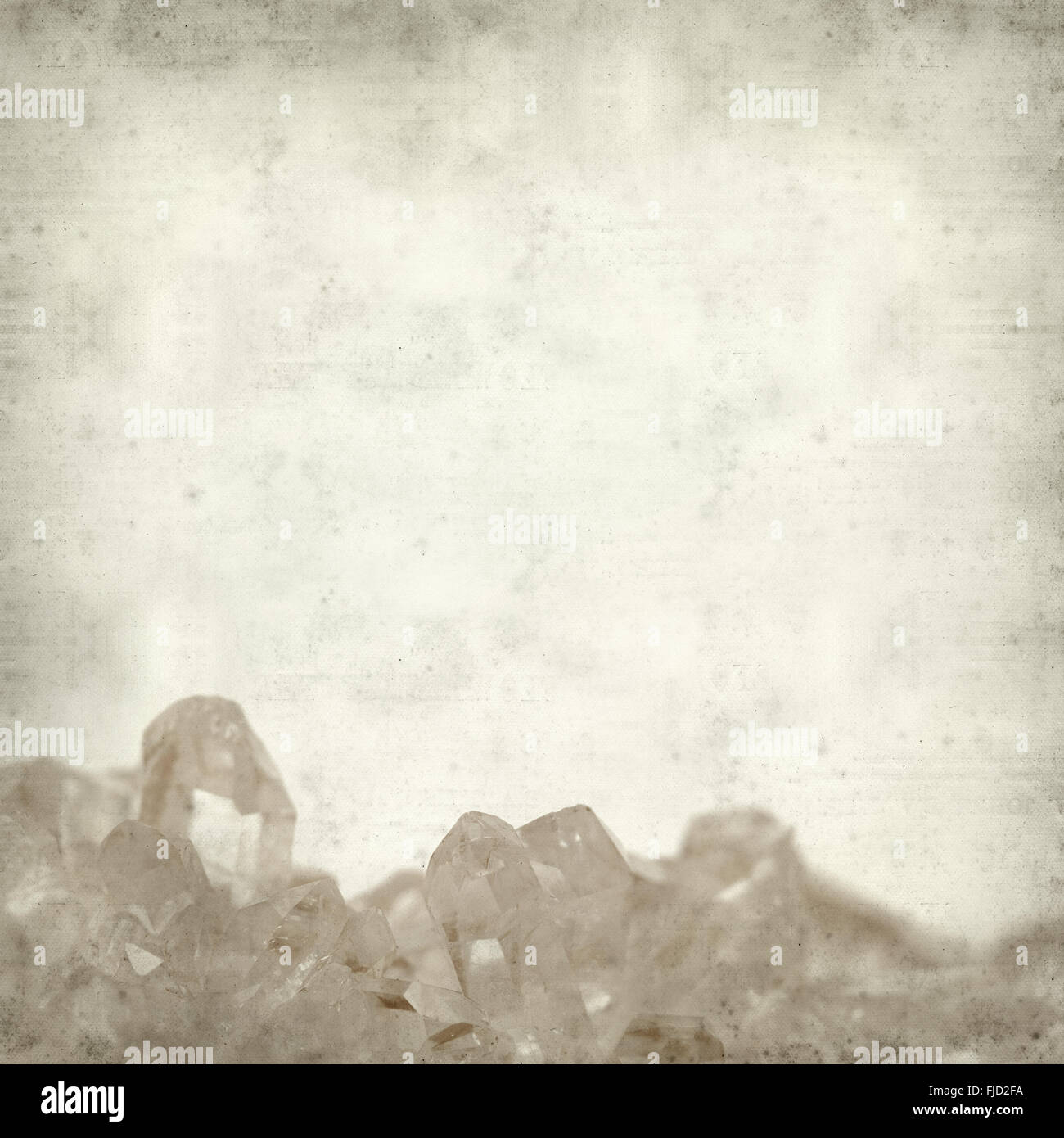 textured old paper background with cluster of quartz crystals Stock ...