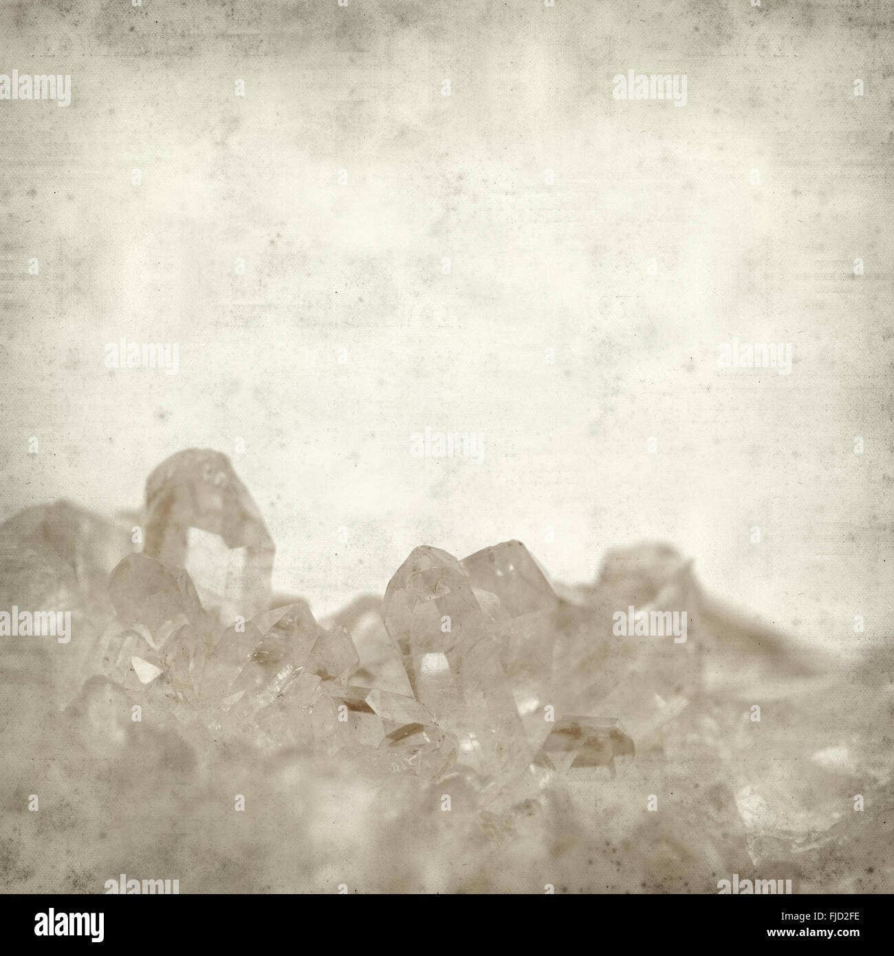 textured old paper background with cluster of quartz crystals Stock ...