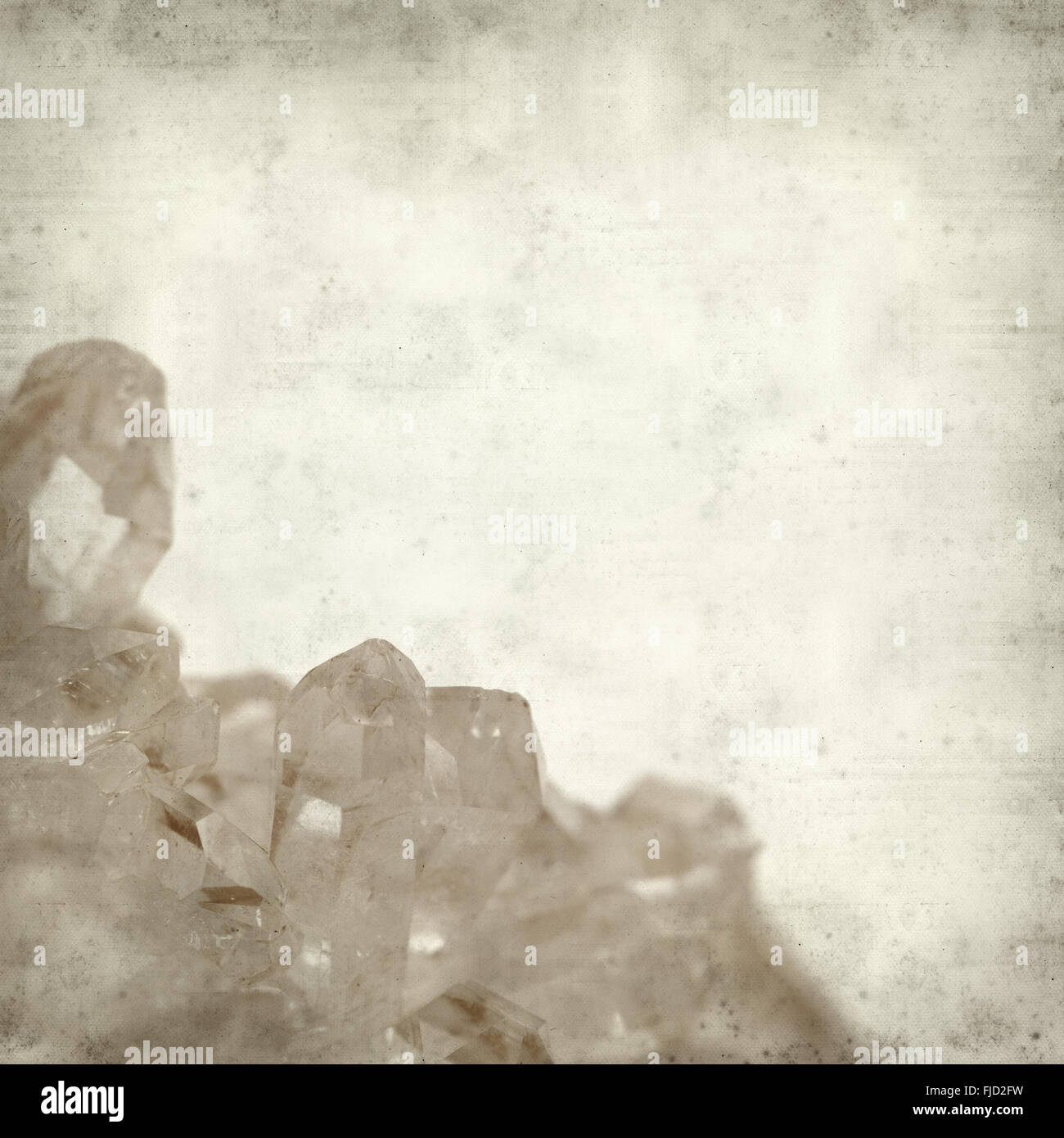 textured old paper background with cluster of quartz crystals Stock ...
