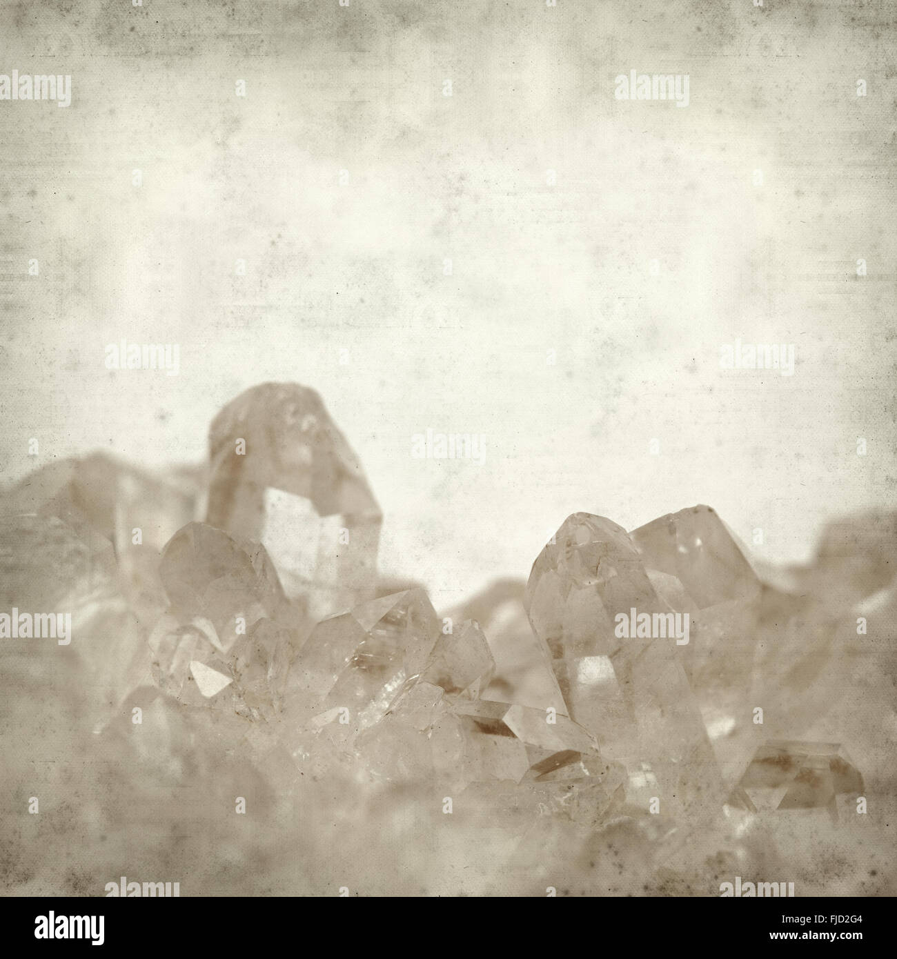textured old paper background with cluster of quartz crystals Stock ...
