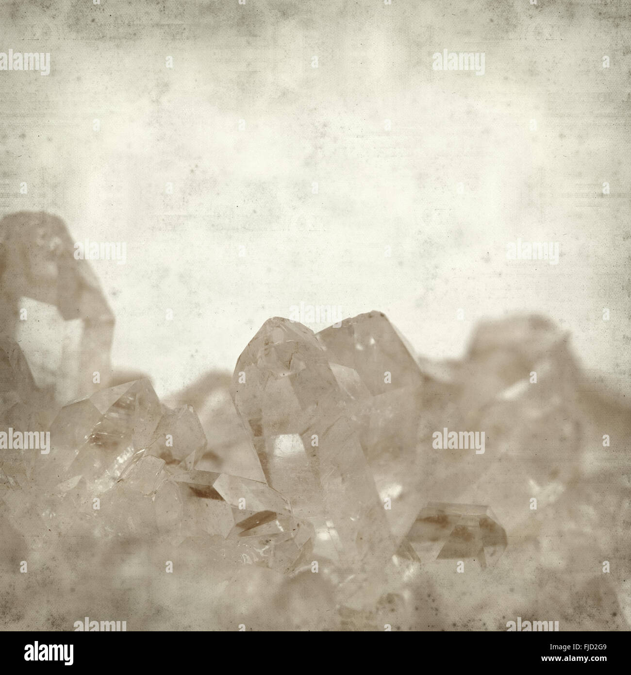 textured old paper background with cluster of quartz crystals Stock ...