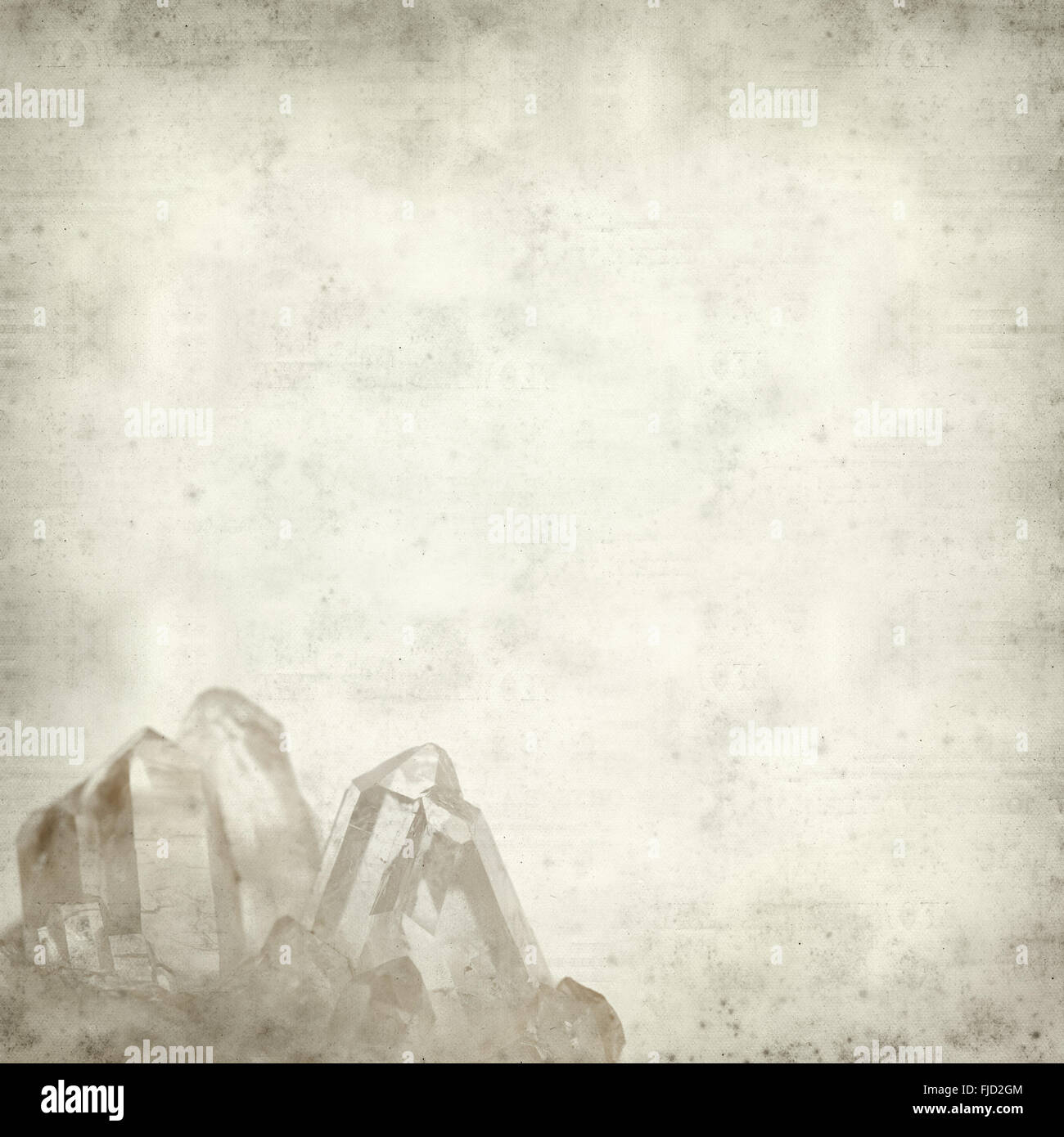 textured old paper background with cluster of quartz crystals Stock ...
