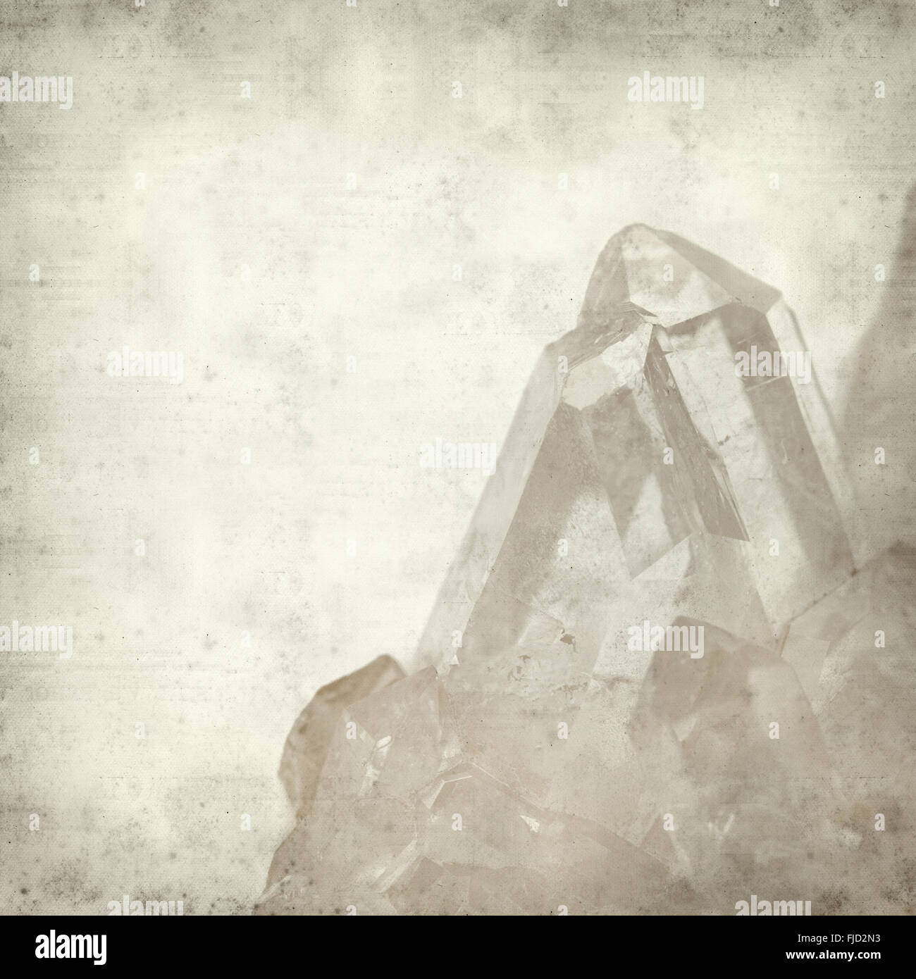 textured old paper background with cluster of quartz crystals Stock ...
