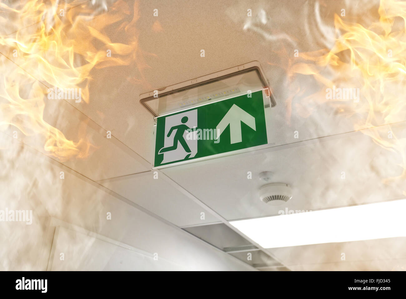 Emergency exit - fire in the office Stock Photo - Alamy