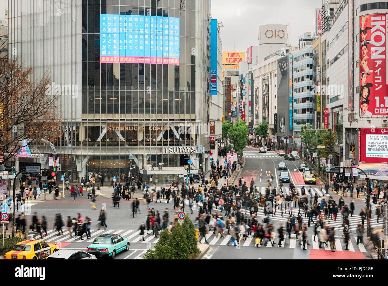Tokyo, Japan - January 06, 2016: Elevated view of the famous Shibuya ...