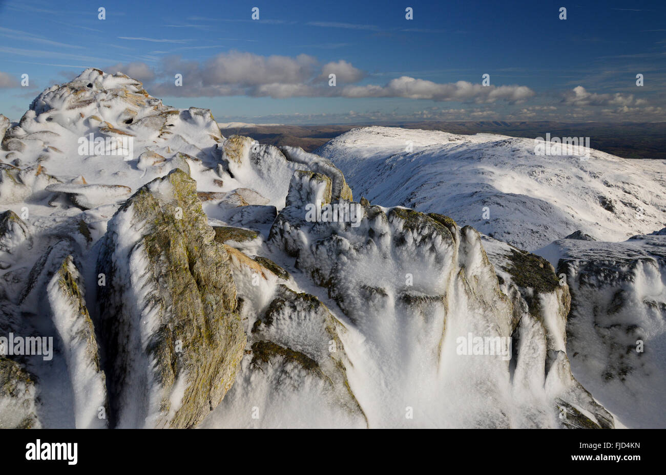 The Lakeand Mountain of Wetherlam from the Frozen Summit of Great Carrs ...
