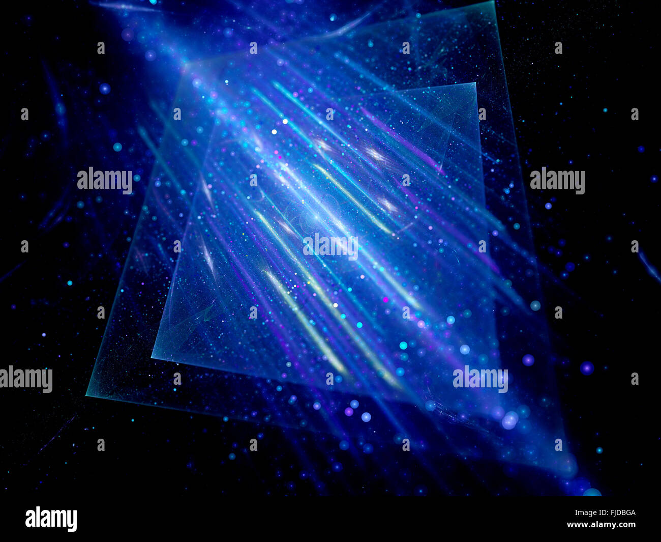 Blue glowing squares with motion lines and particles in space, computer ...