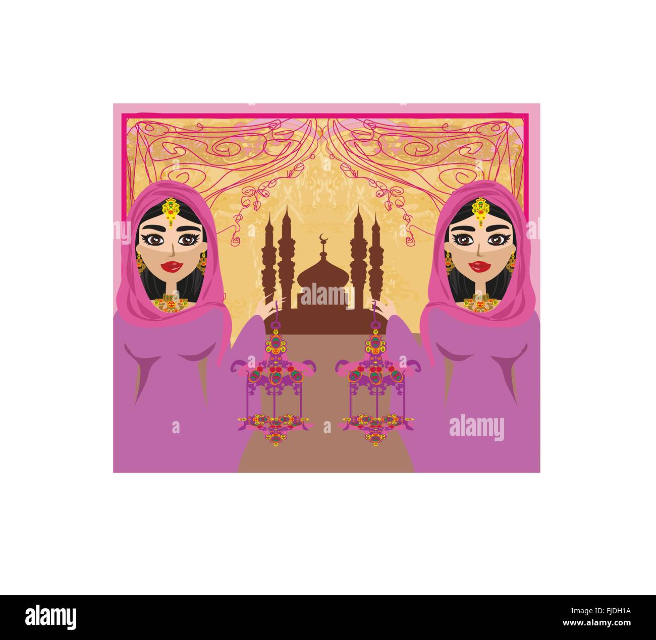 beautiful muslim women on mosque background Stock Vector Image & Art ...